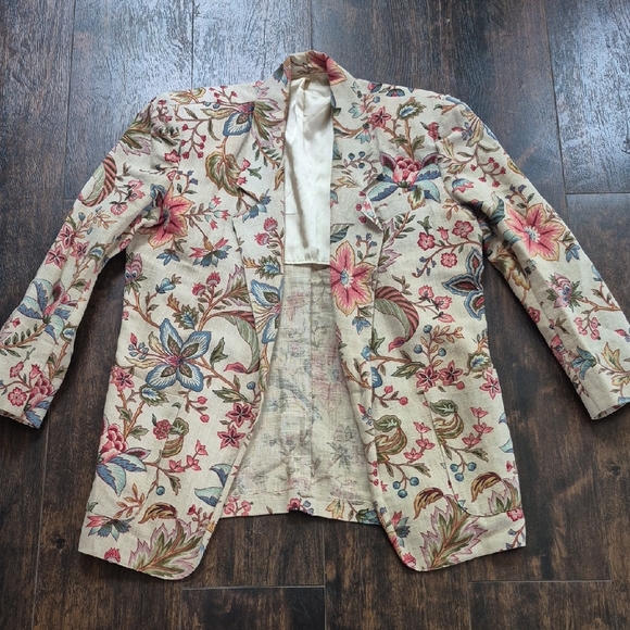 Vintage | Jackets & Coats | 8s Jacobean Floral Linen Blazer Ml Vintage ...